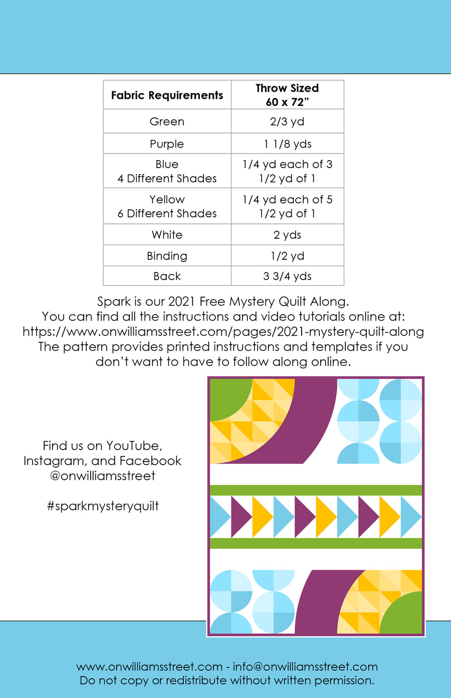 Spark Mystery Quilt Pattern – On Williams Street